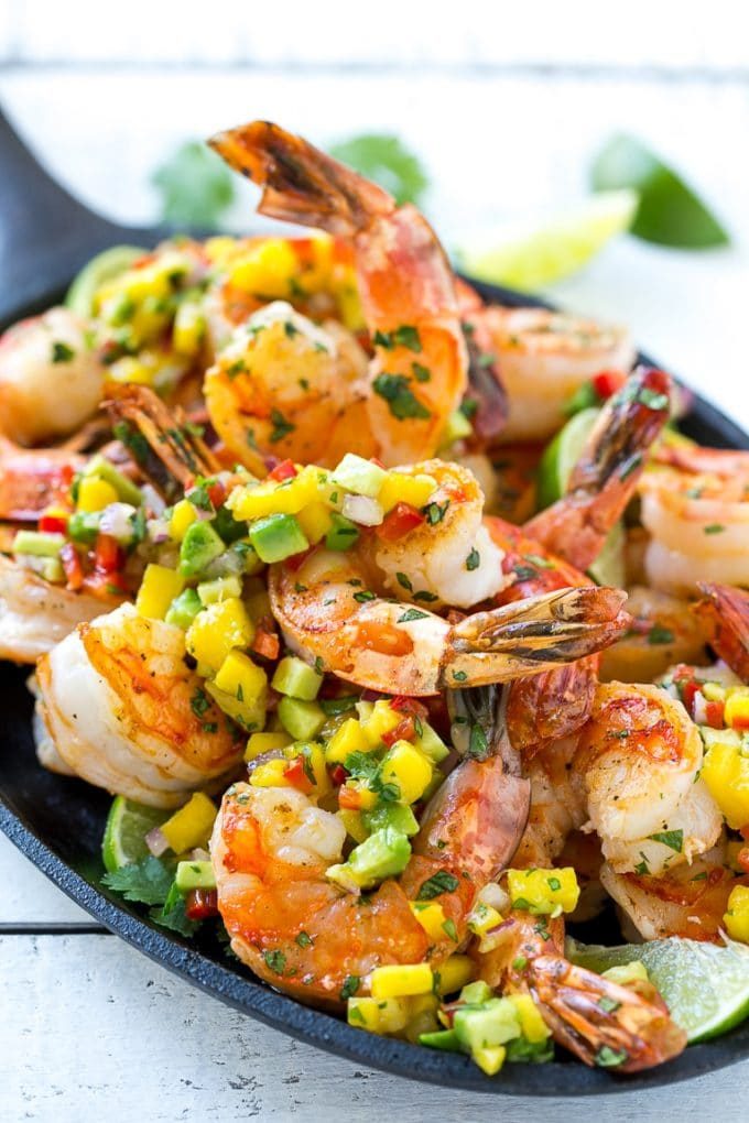 Camarones con cilantro y lima con salsa de mango 【 Cazuelas Online